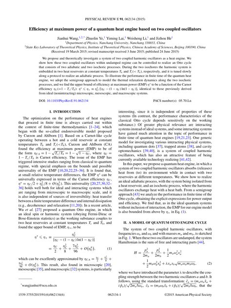 Pdf Efficiency At Maximum Power Of A Quantum Heat Engine Based On Two Coupled Oscillators