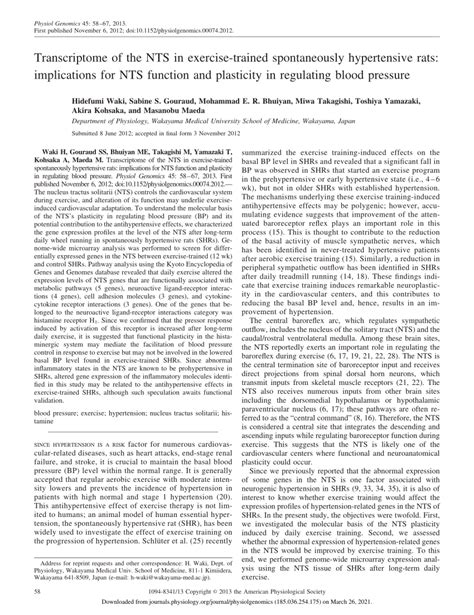 Pdf Transcriptome Of The Nts In Exercise Trained Spontaneously