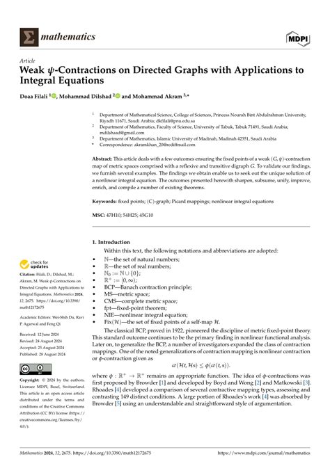 Pdf Weak ψ Contractions On Directed Graphs With Applications To Integral Equations