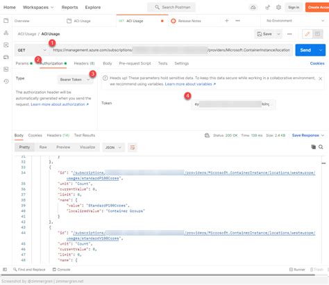 get the container instances usage in an azure subscription