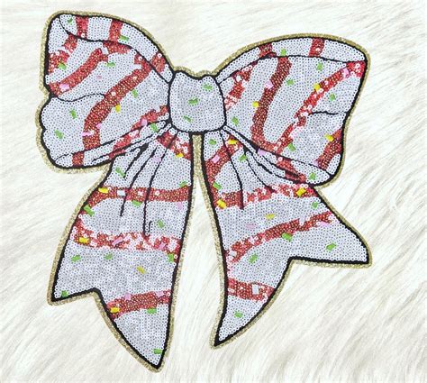 Little Deb Red Christmas Bow Sequin Iron Patch With Gold Glitter Etsy