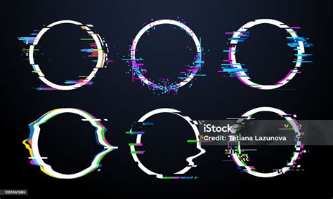 고장 원 프레임입니다 Tv 신호 혼란 Glitched 반지 효과 왜곡 프레임 왜곡 및 결함 고장 버그 서클 벡터 세트 문제에 대한 스톡 벡터 아트 및 기타 이미지 Istock