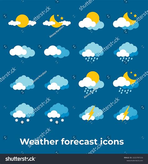 Weather Forecast Icon Set On Blue Stock Vector Royalty Free