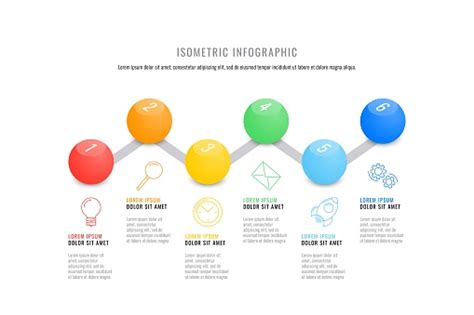 현실적인 3d 라운드 요소와 아이소메트릭 인포 그래픽 타임 라인 템플릿 브로셔 배너 연례 보고서 및 프리젠 테이션을위한 현대적인 비즈니스 프로세스 다이어그램 편집하고 사용자