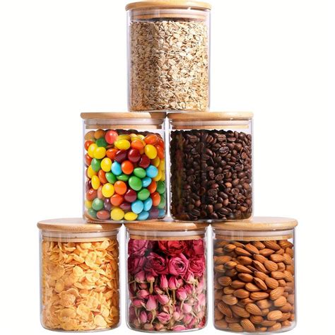 Temu｜conjunto De 6 Frascos De Vidrio Para Almacenamiento De Alimentos De 25 Oz Recipi Glass