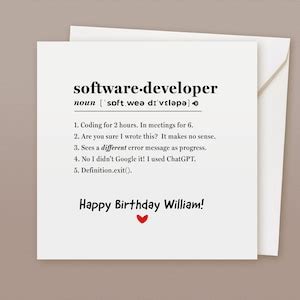 Software Developer Birthday Card Coder IT Engineer Computer Etsy