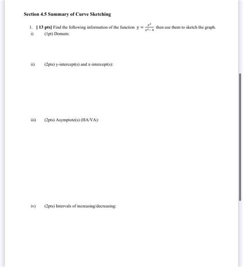 Solved Section Summary Of Curve Sketching Pts Chegg