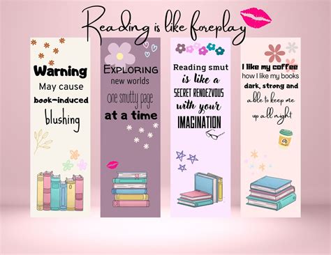 Floral Smut Bookmarks Danish Pastel Spicy Bookmark Romance Reader Digital Printable Bookmark