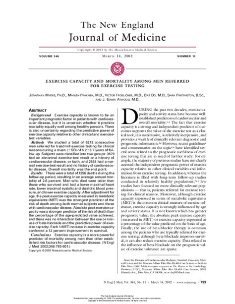 Pdf Exercise Capacity And Mortality Among Men Referred For Exercise