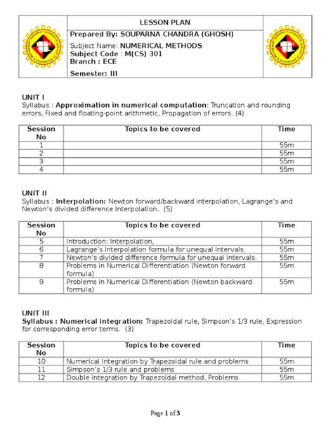 lesson plan mcs 301 download free pdf numerical analysis mathematical analysis