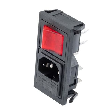 Vertical Power Entry Module Single Fused C14 Inlet Double Contact Illuminated Red Switch 72 3 Mm
