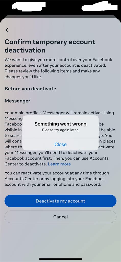 Something Went Wrong When Trying To Deactivate My Facebook Account Please Help R Facebook