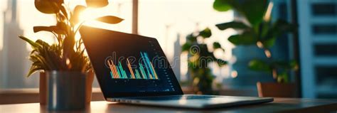 Modern Workspace Laptop With Analytics Charts A Modern Workspace
