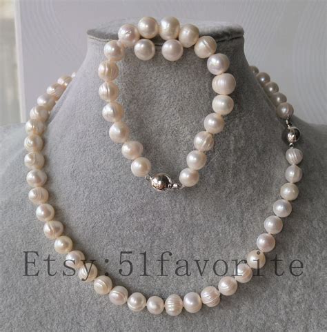 Real Pearl Set Real Cultured Mm Potato Round White Fresh Water Pearl Necklace Bracelet