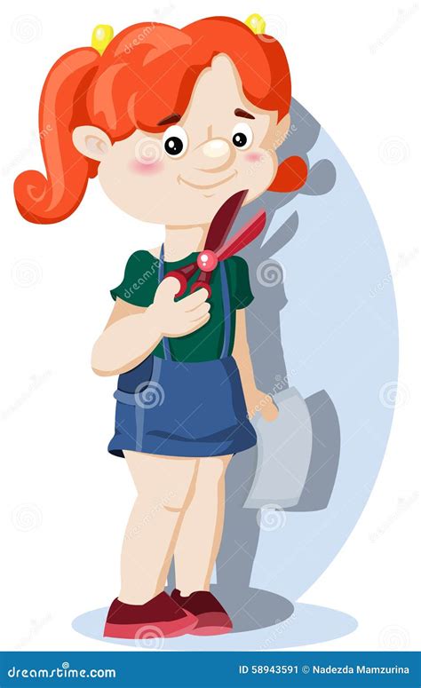 Girl With Scissors And Paper Stock Vector Illustration Of Mistress Learning 58943591