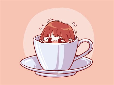 Premium Vector Cute And Kawaii Girl Relax And Soak In A Cup Of Coffee