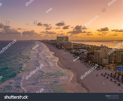 Amazing Sunset Aerial Photo Cancun Hotel Foto De Stock 1626959554