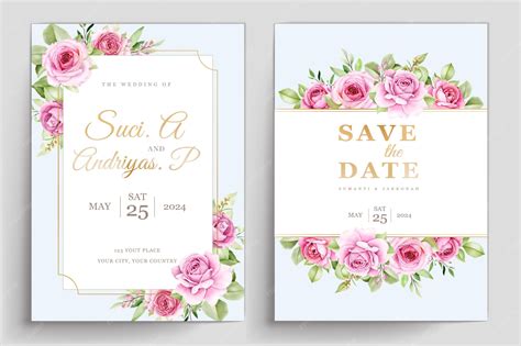 Carte De Roses Florales Aquarelle Avec Jeu De Couleurs Rose Et Vert
