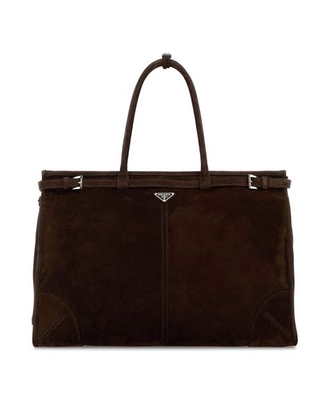 Prada Dark Brown Suede Shopping Bag Italist