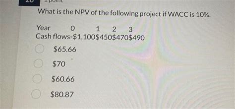 What Is The Npv Of The Following Project If Wacc Is