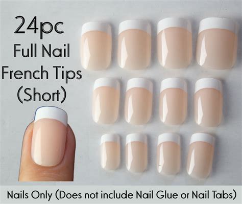 24pc Square French Tips Full Nails Cover Press On Toe Stick Diy Cute