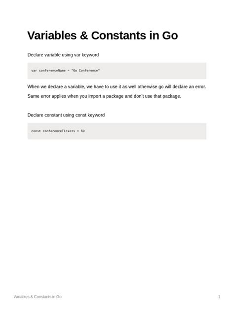Variables Constants In Go Pdf Business Technology And Engineering