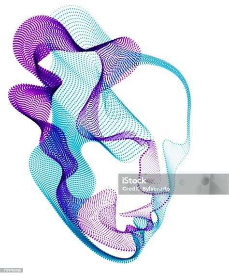 점선 입자 흐름 배열 물결 모양 라인 벡터 미래 스마트 기계의 전자 영혼으로 만든 인간의 머리의 아름다운 미래 지향적 인 그림 사람 머리에 대한 스톡 벡터 아트 및 기타