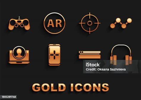 스마트폰 및 게임 플레이 공유 헤드폰 비디오 콘솔 계정 화면 생성 대상 스포츠 게임 패드 및 Ar 증강 현실 아이콘을 설정합니다 벡터 Brand Name Video Game