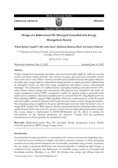 Pdf Design Of A Bidirectional Dc Microgrid Controlled With Energy Management System