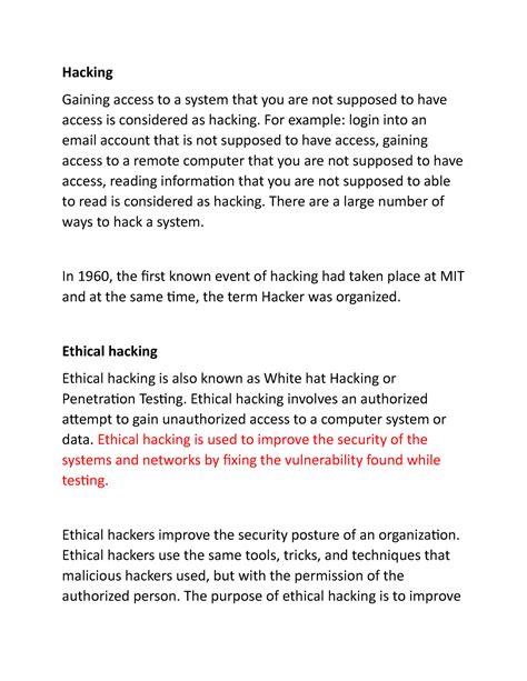 Ethical Hacking 1 Cyber Hacking Gaining Access To A System That You