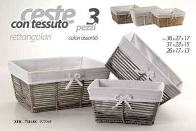 Cestini Set 3 Ceste Vimini Casa Bagno Cucina Porta Oggetti Rettangolari