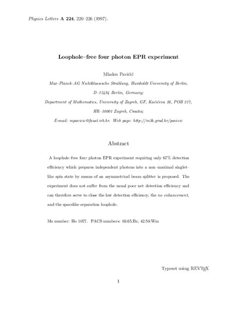 Pdf Loophole Free Four Photon Epr Experiment Mladen Pavičić