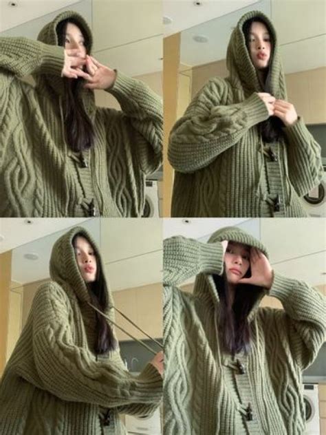 여성 꽈배기 케이블 다이아 하찌 떡뽁이 단추 오버핏 후드 도톰 니트가디건 아이보리 그린 에이블리
