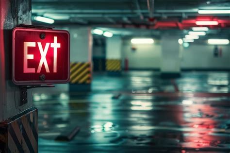 Exit Sign In A Parking Garage Premium AI Generated Image