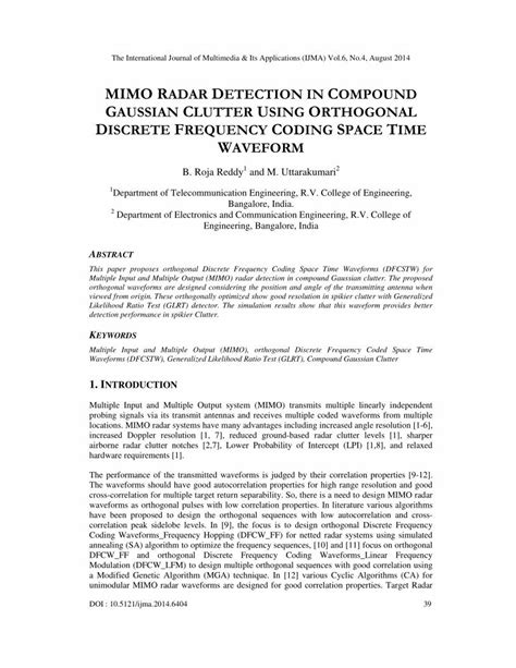 Pdf Mimo Radar Detection In Compound Gaussian Clutter Using