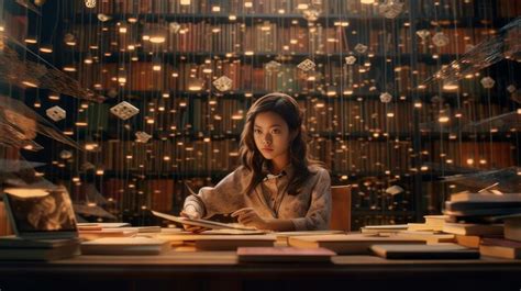 Premium Ai Image Asian Girl In The Library Generative Ai