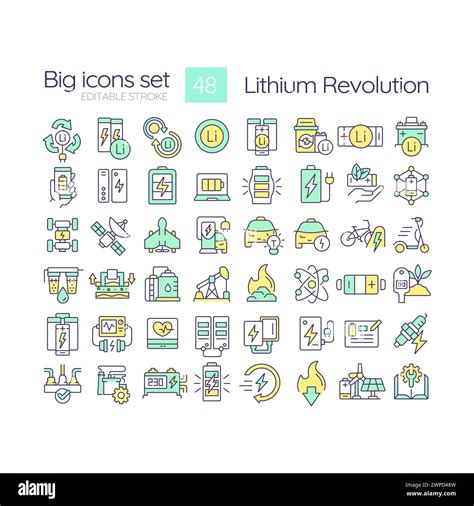 lithium revolution rgb color icons set stock vector image and art alamy