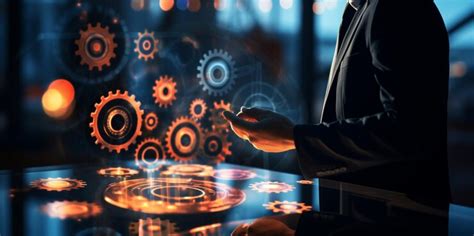 Premium Photo Businessman Touches The Gear Icons And Operating System Management Generative Ai