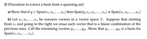 solved 2 procedure to extract a basis from a spanning set
