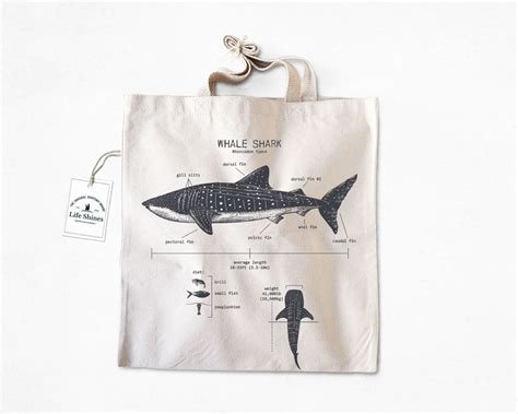 Whale Shark Anatomy Tote Bag Natural Cotton Canvas Whale Shark Bag