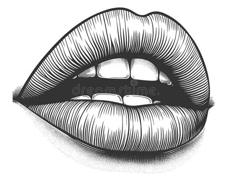 Sensual Lips Engraving Sketch Raster Illustration Stock Illustration Illustration Of Girl