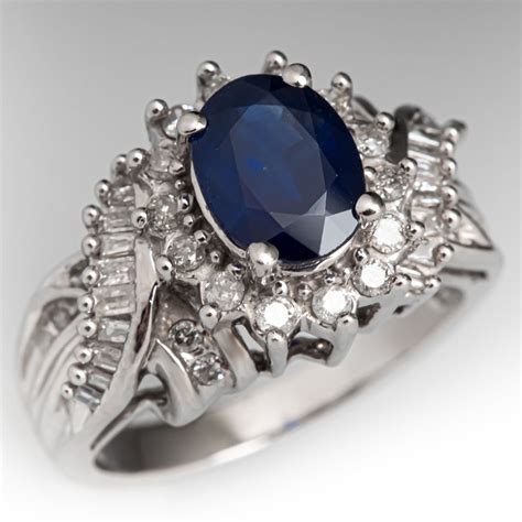 173ct Oval Sapphire Ring W Diamonds 14k White Gold