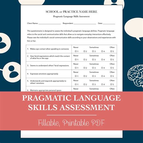 Pragmatic Language Skills Assessment Worksheet For Speech Therapy Editable Fillable Printable