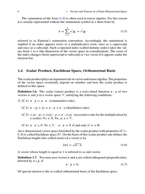 14 Scalar Product Euclidean Space Orthonormal Basis 6 1 Vectors And Tensors In A Finite