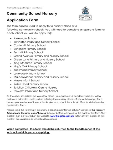 Fillable Online Community School Nursery Application Form Fax Email Print Pdffiller