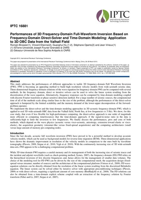 PDF Performances Of D Frequency Domain Full Waveform Inversion Based On Frequency Domain