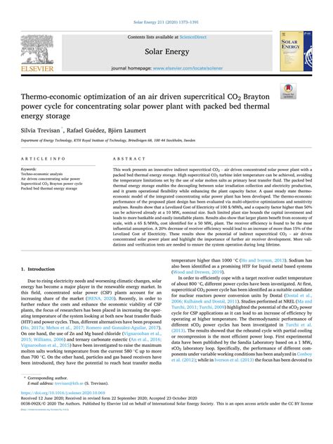 Pdf Thermo Economic Optimization Of An Air Driven Supercritical Co 2 Brayton Power Cycle For