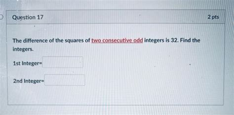 solved the difference of the squares of two consecutive odd