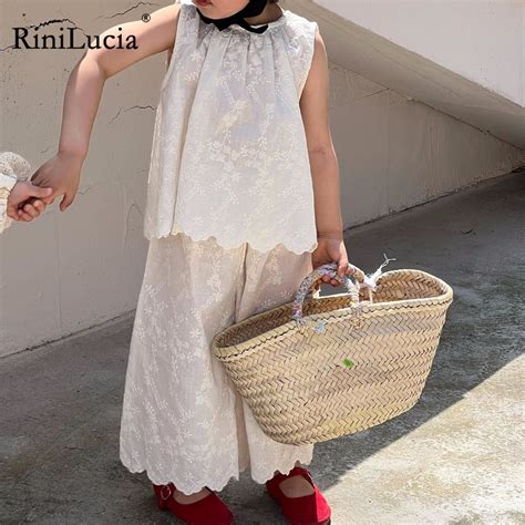 여자를 위한 아기 세트 봄 여름 단색 꽃 민소매 탑스 느슨한 바지 유아 정장 어린이 아기 어린이 의류 Aliexpress