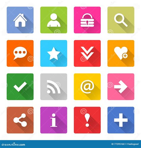 Flat Basic Icon Set Rounded Square Web Button Stock Vector Illustration Of People Flat